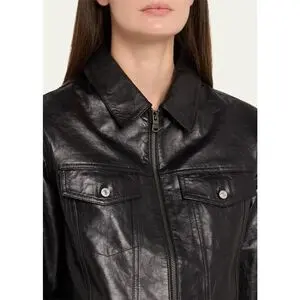 RE/DONE Leather Crop Trucker Jacket - Black