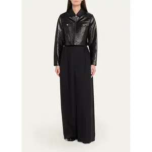 RE/DONE Leather Crop Trucker Jacket - Black