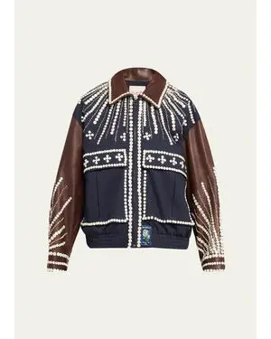 Sea Georgie Embellished Mixed-media Bomber Jacket