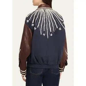 Sea Georgie Embellished Mixed-media Bomber Jacket