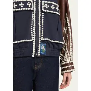 Sea Georgie Embellished Mixed-media Bomber Jacket