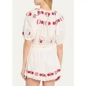 Sea Catharina Embroidered Bubble Crop Top - Cream