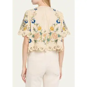 Sea Adonna Embroidered Tie-front Top