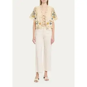 Sea Adonna Embroidered Tie-front Top