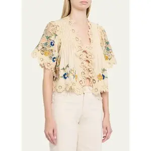 Sea Adonna Embroidered Tie-front Top