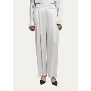 Giorgio Armani Hammered Satin Pleated Straight-leg Trousers