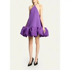 Balenciaga Silk Balloon Ruffle Mini Halter Dress