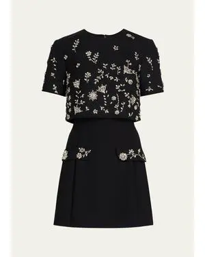 Oscar De La Renta Crystal Short-sleeve Bolero Mini Dress - Black