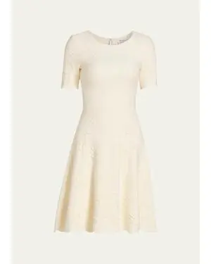 Oscar De La Renta Floral Jacquard Knit Short-sleeve Mini Dress - Ivory