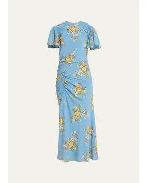 Veronica Beard Huntleigh Floral Midi Dress - Blue River