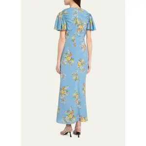 Veronica Beard Huntleigh Floral Midi Dress - Blue River