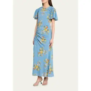 Veronica Beard Huntleigh Floral Midi Dress - Blue River