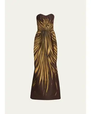 Oscar De La Renta Palm Faille Sleeveless Bustier Gown - Brown