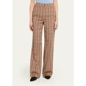 Veronica Beard Tonelli Plaid Wide-leg Pants