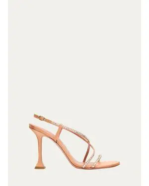 Amina Muaddi Sally 95mm Crystal-embellished Silk Sandals - Latte