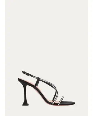 Amina Muaddi 95mm Crystal Satin Strappy Sandals - Black
