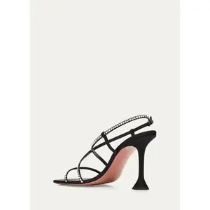 Amina Muaddi 95mm Crystal Satin Strappy Sandals