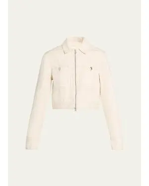 Veronica Beard Patty Cropped Denim Moto Jacket - Ecru