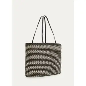 THE ROW Beau Striped Raffia & Leather Tote Bag