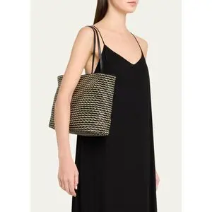 THE ROW Beau Striped Raffia & Leather Tote Bag