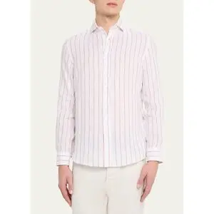 Brunello Cucinelli Linen Pinstripe Spread Collar Button-down Shirt