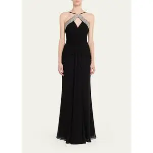 Rebecca Vallance Astros Draped Crystal-trim Halter Gown