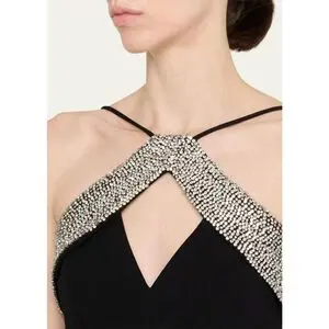 Rebecca Vallance Astros Draped Crystal-trim Halter Gown
