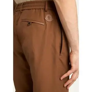 Moncler Cotton Leather-trim Straight Leg Trousers - Cognac