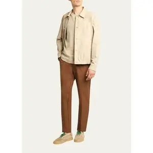 Moncler Cotton Leather-trim Straight Leg Trousers - Cognac