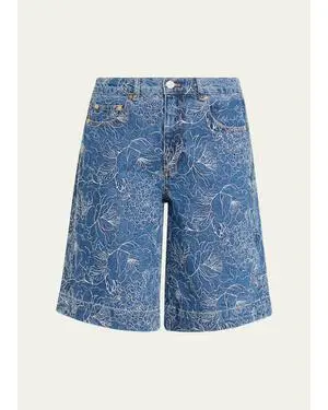 Cinq À Sept Betsy Garden Doodle Denim Shorts