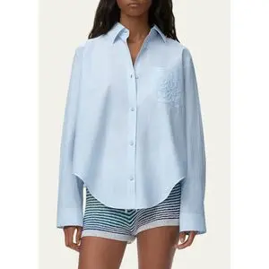 Loewe X Paula's Ibiza Ruffle-back Cotton-blend Button-down Shirt