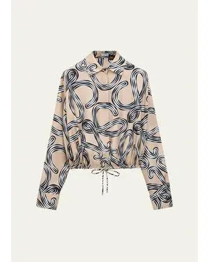 Loewe X Paula's Ibiza Abstract-print Silk Drawstring Balloon Shirt - Beige/black