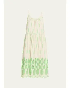 Ramy Brook Sandra Embroidered Midi Dress - Bright Lime