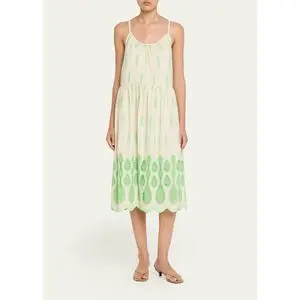 Ramy Brook Sandra Embroidered Midi Dress - Bright Lime