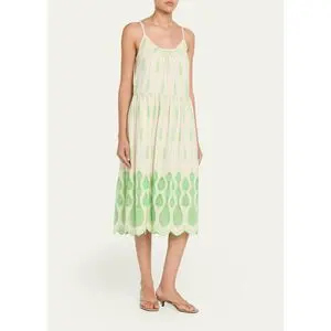 Ramy Brook Sandra Embroidered Midi Dress - Bright Lime