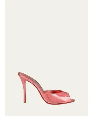 CHRISTIAN LOUBOUTIN 100mm Me Dolly Metallic Leather Slide Sandals - Grapefruit