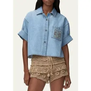 Loewe X Paula's Ibiza Denim Short-sleeve Boxy Shirt - Washed Blue
