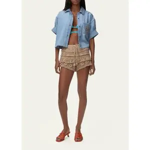 Loewe X Paula's Ibiza Tiered Ruffle Crochet Pull-on Shorts