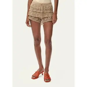 Loewe X Paula's Ibiza Tiered Ruffle Crochet Pull-on Shorts