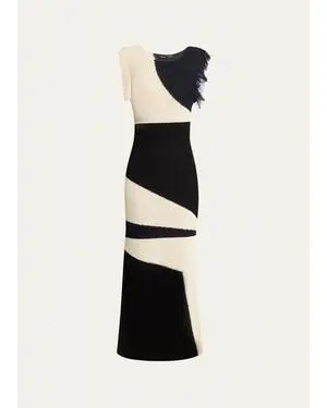 Proenza Schouler Saskia Intarsia Knit Fringe Trim Dress - Sand Multi