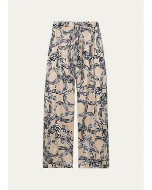 Loewe X Paula's Ibiza Abstract-print Silk Wide-leg Pull-on Trousers