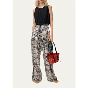 Loewe X Paula's Ibiza Abstract-print Silk Wide-leg Pull-on Trousers