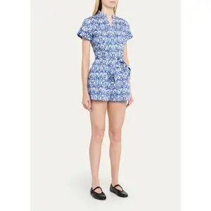 Alice + Olivia Lucy Roll-sleeve Romper