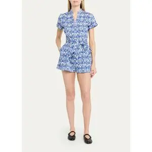 Alice + Olivia Lucy Roll-sleeve Romper