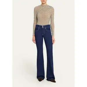 Veronica Beard Nuvina Draped Plaid Mesh Top - Loden Multi
