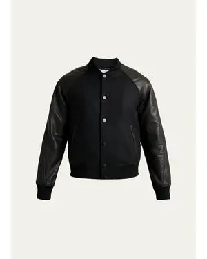 Givenchy Mixed Material Wool And Leather Bomber Jacket - Black Multi