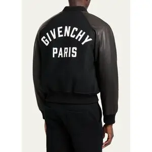 Givenchy Mixed Material Wool And Leather Bomber Jacket - Black Multi