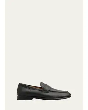TOD'S Mocassino Gomma Leather Penny Loafers - Black