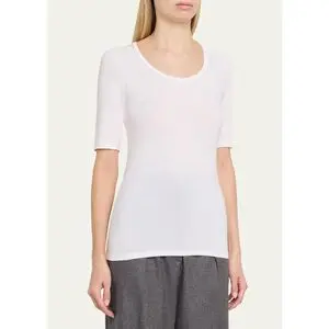 Majestic Filatures Elbow-sleeve Scoop-neck Shirt - Blanc