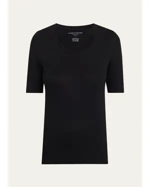 Majestic Filatures Elbow-sleeve Scoop-neck Shirt Noir